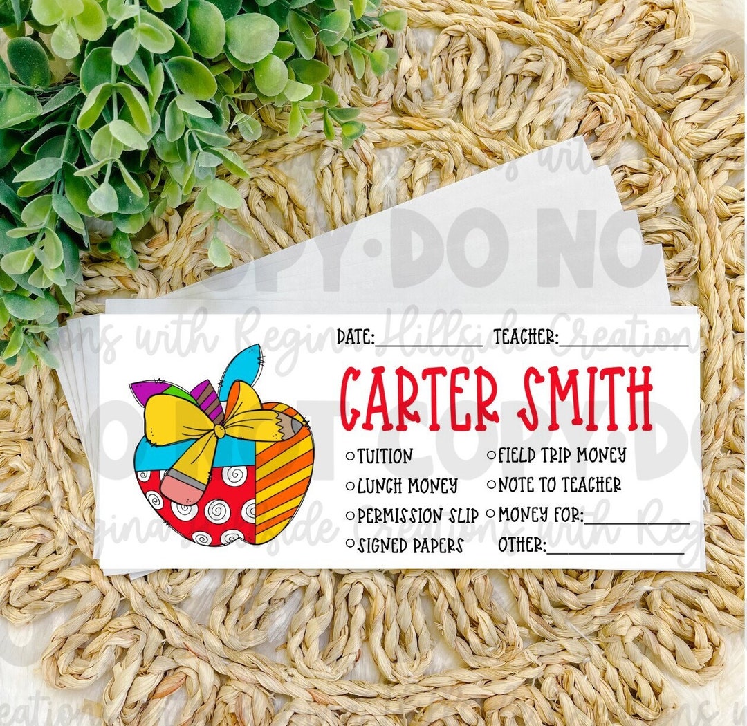 Personalized School Money Envelope, Lunch Money, School Supplies ...