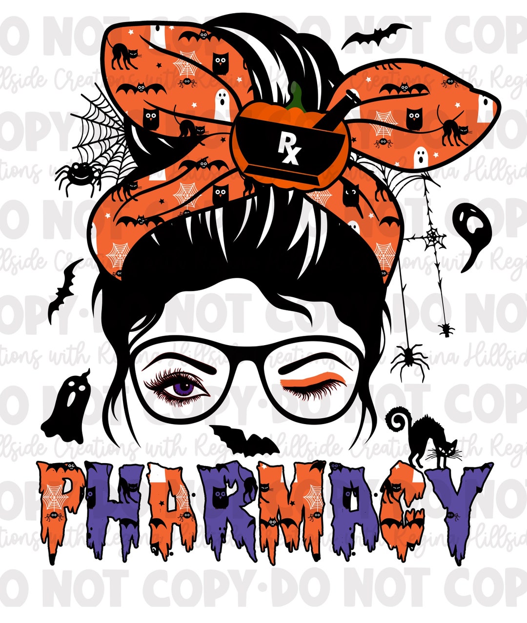 Halloween Pharmacy Messy Bun Sublimation Transfer - Etsy