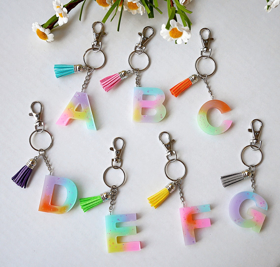 Pastel Tie Dye Pastel Keychain A-Z Resin Letter Tassel | Etsy