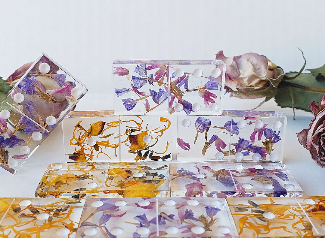 Floral Resin Domino Set, Domino Set, 28 Piece Set Dominos, Pressed ...