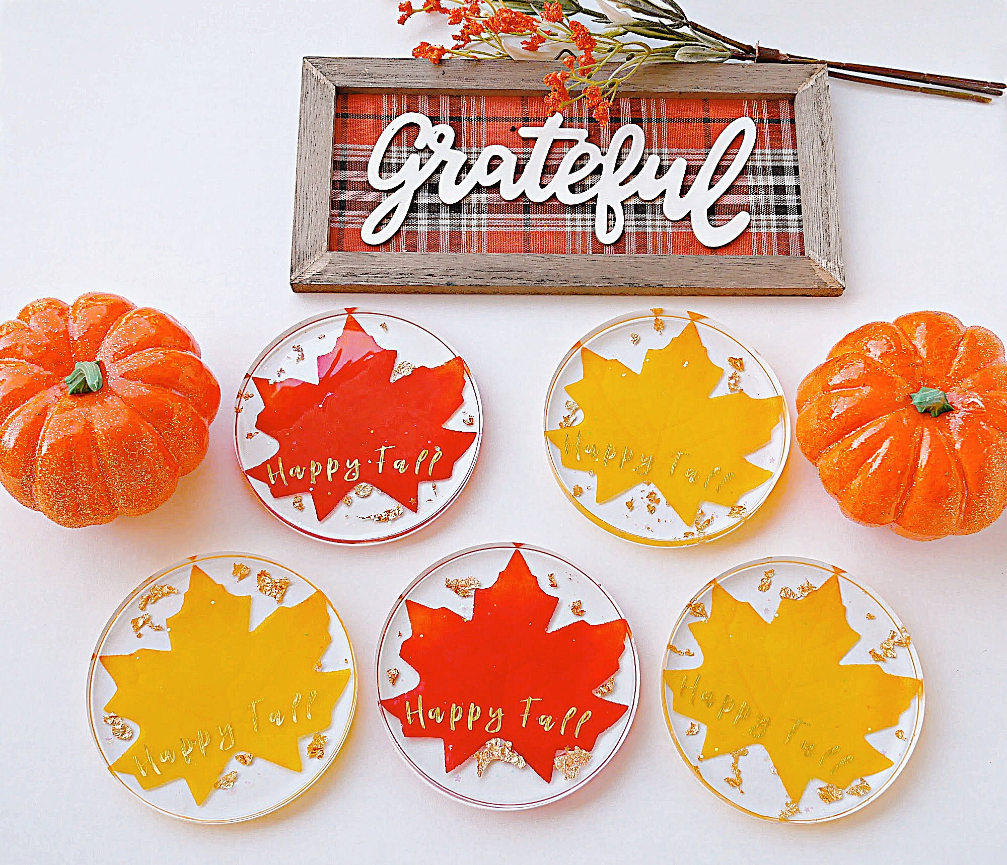 Fall Coasters Happy Fall Drinkware set Fall decorations for | Etsy