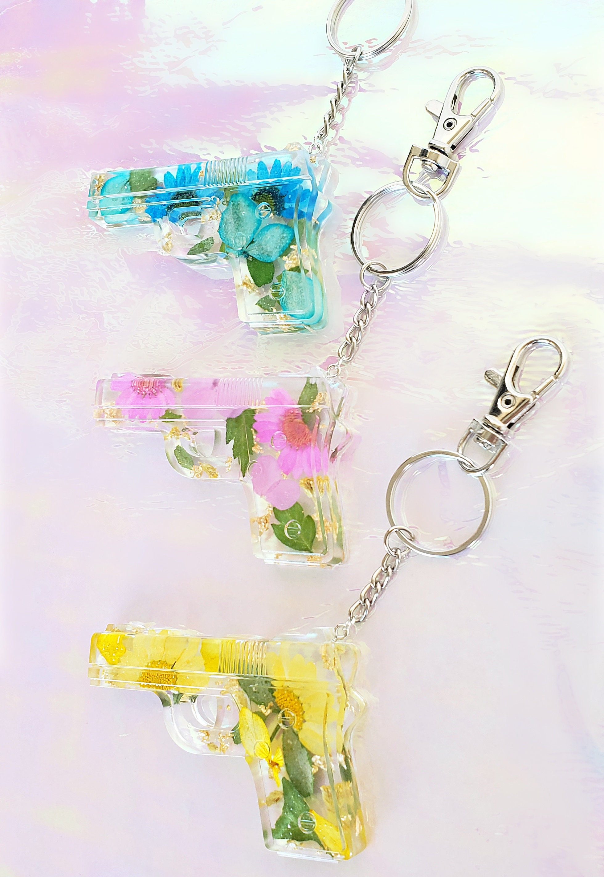 Floral Resin Custom Gun Keychain Dried Pressed Flowers | Etsy