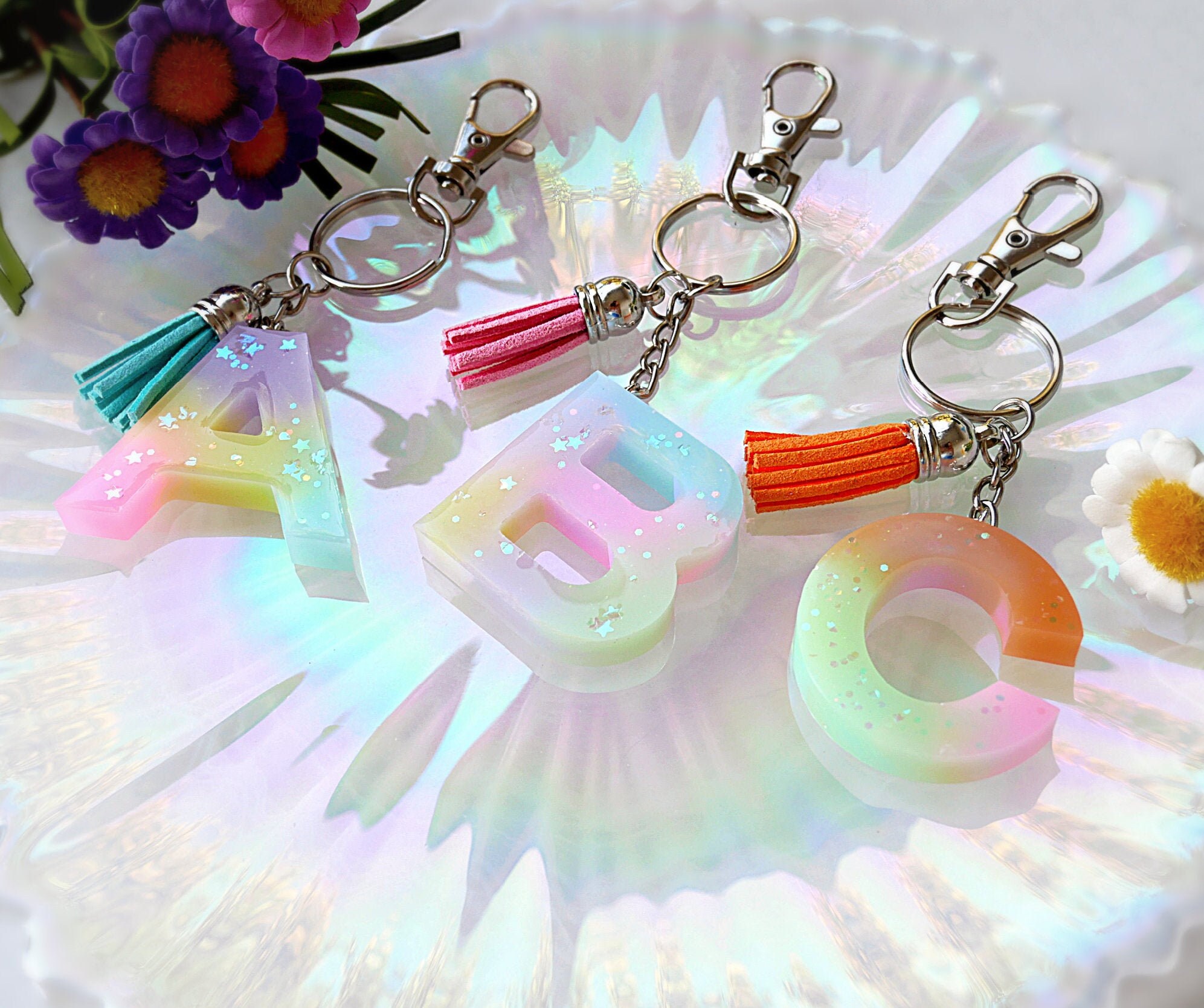 Pastel Tie Dye Pastel Keychain A-Z Resin Letter Tassel | Etsy