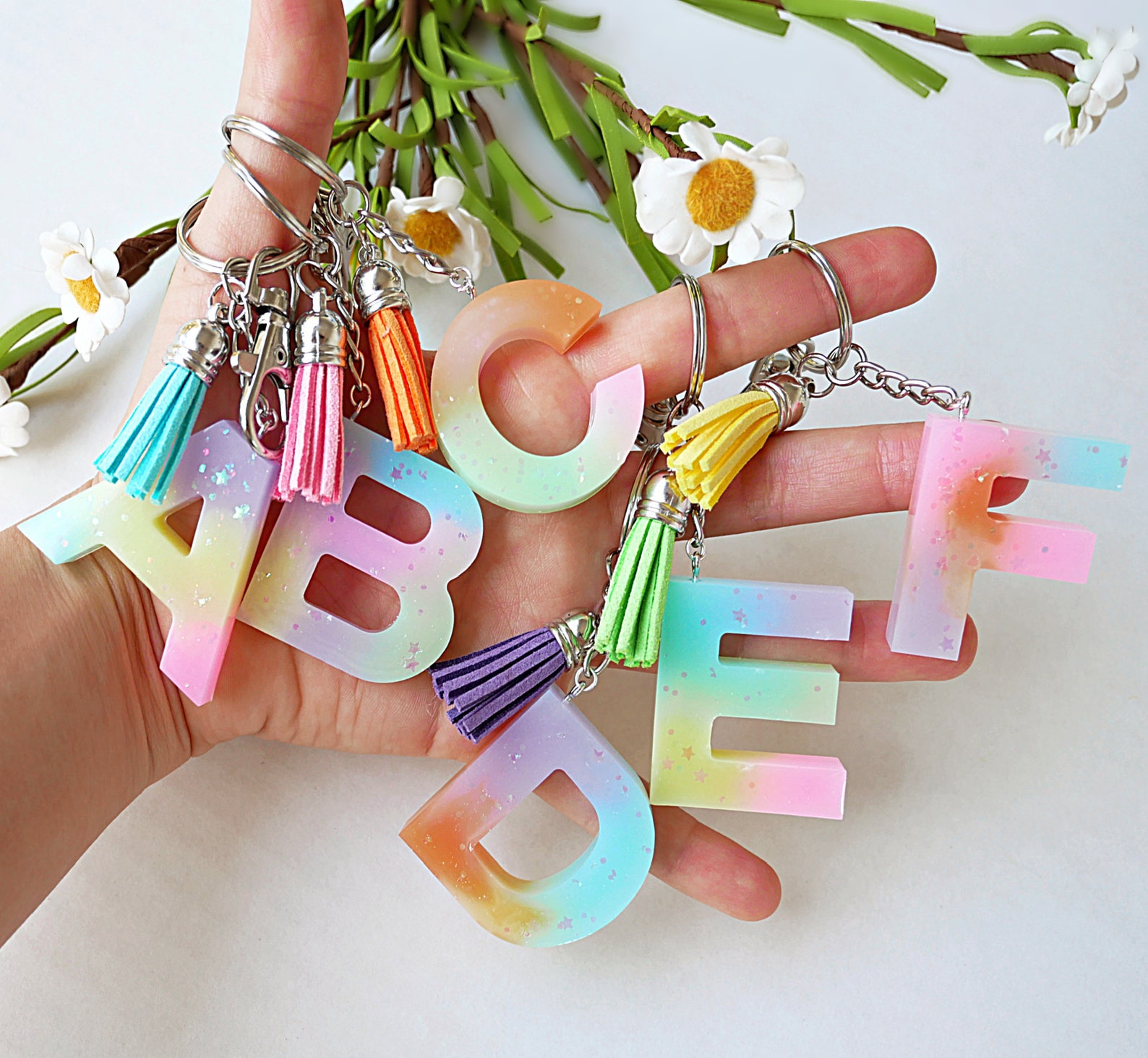 Pastel Tie Dye Pastel Keychain A-Z Resin Letter Tassel - Etsy