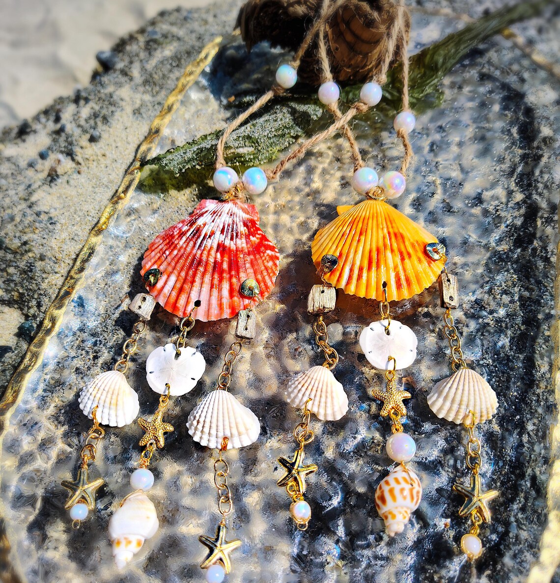 Seashell Car Charm, Real Seashells, Pearls & Beach Charms, Coastal ...