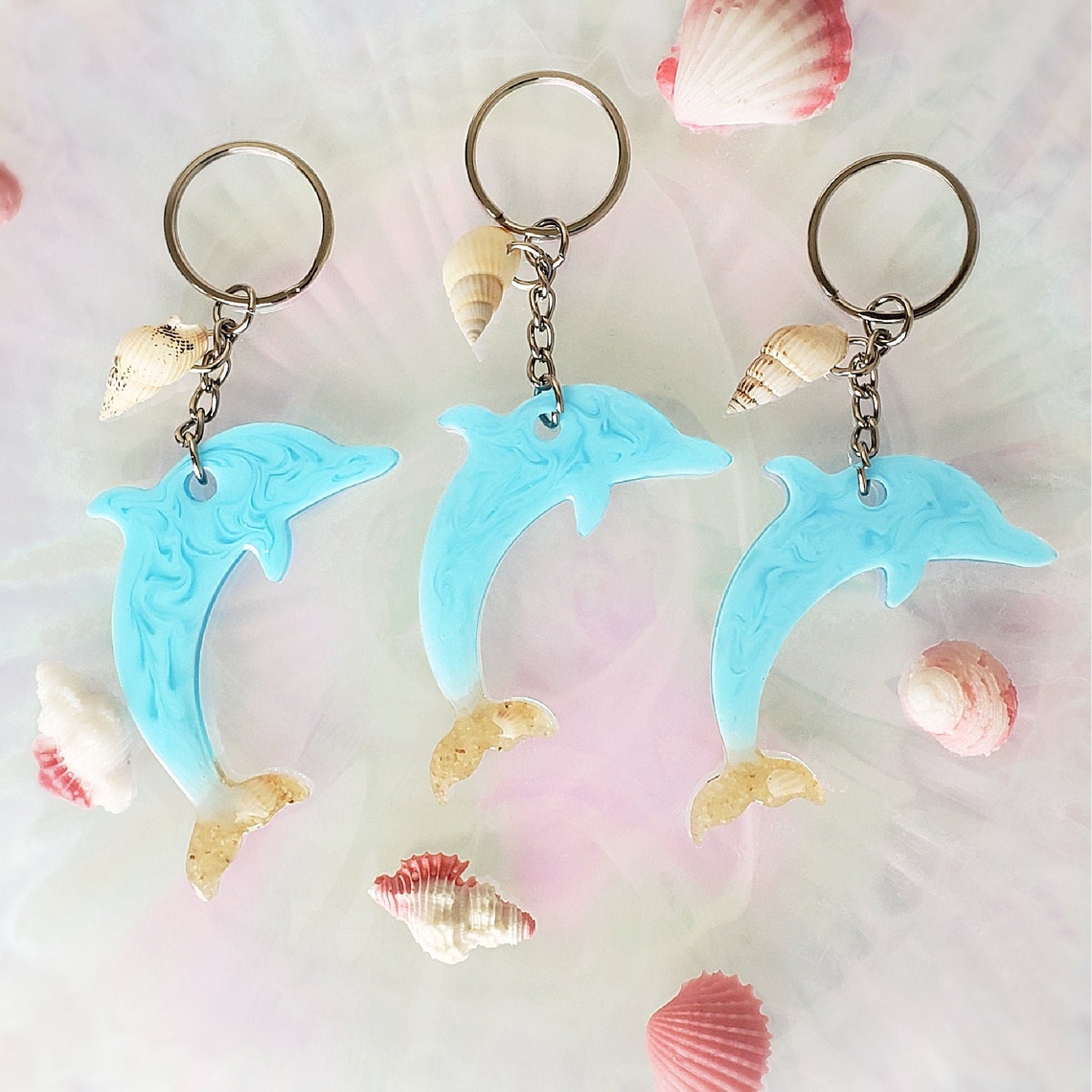 Dolphin Keychain Ocean Keychain Beach Theme Resin Keychain - Etsy