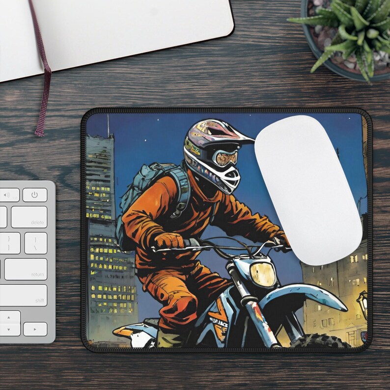 Night City Dirt Bike Rider Gaming Mouse Pad | Motorcycle Illustration ...