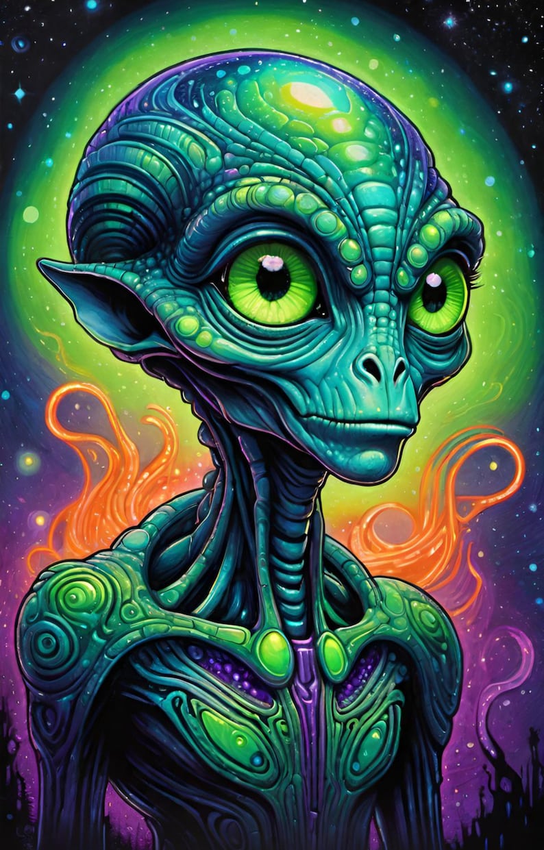 5 Images Vibrant Alien Caricature Art Print - Colorful and Whimsical ...