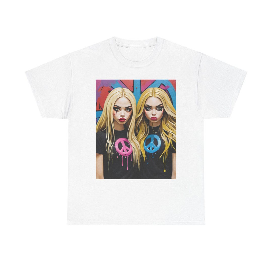 Twin Blonde Girls Peace Sign Tee | Pop Art Grunge Portrait - Etsy