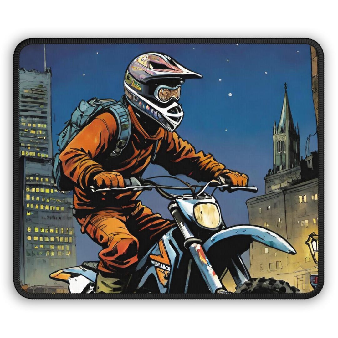 Night City Dirt Bike Rider Gaming Mouse Pad | Motorcycle Illustration ...