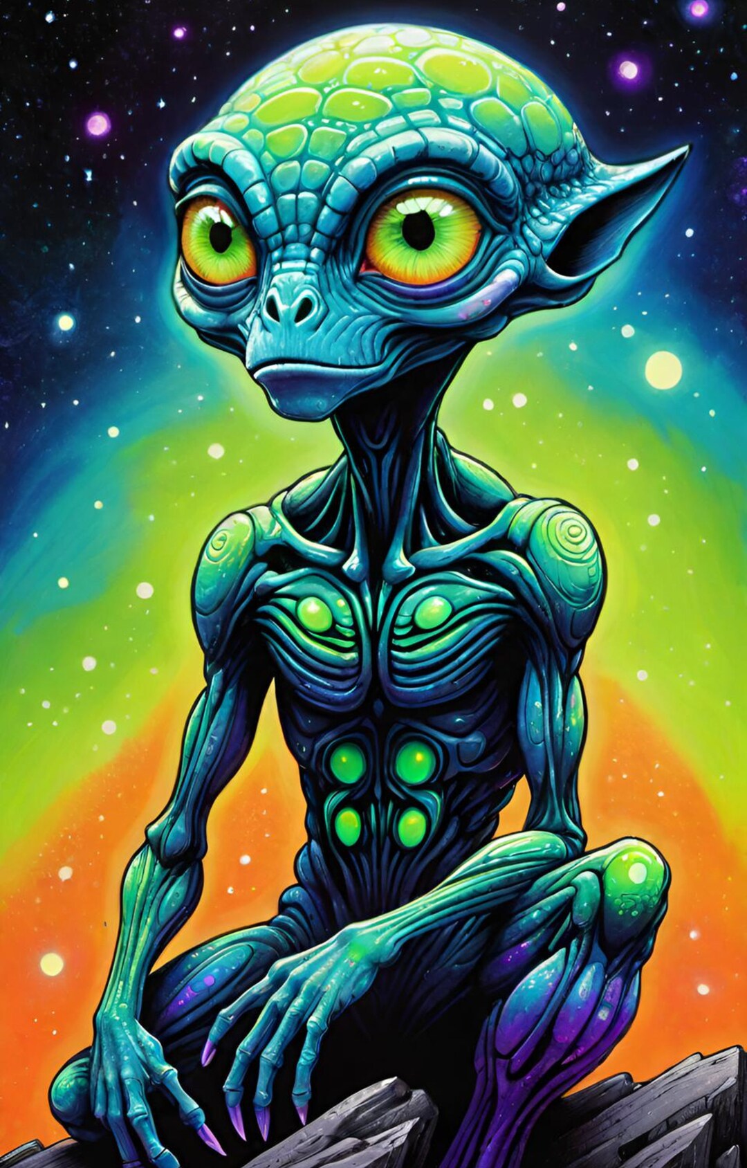 5 Images Vibrant Alien Caricature Art Print - Colorful and Whimsical ...