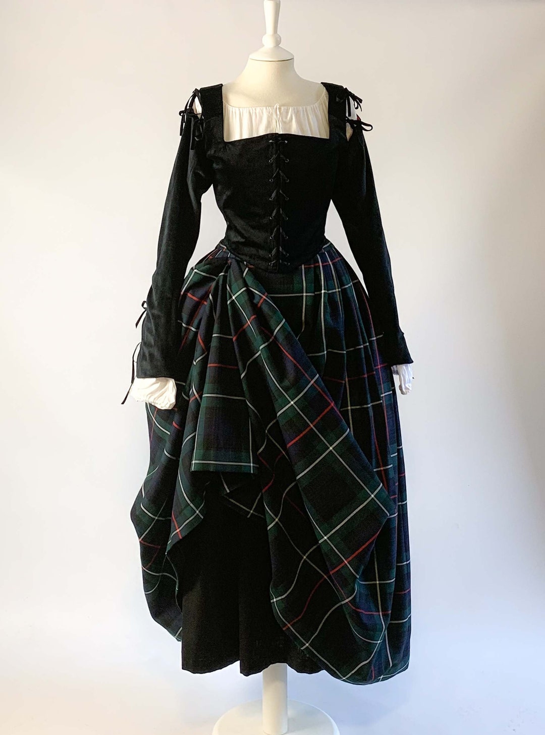 Elegant Renaissance Black Velvet Corset & Tartan Skirt, Removable ...