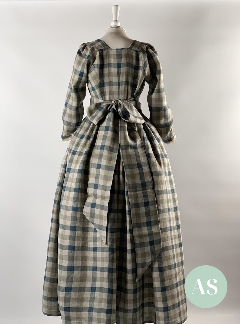 BEIGE CHECKS DRESS Linen Midi Dress Elbow Sleeve - Etsy