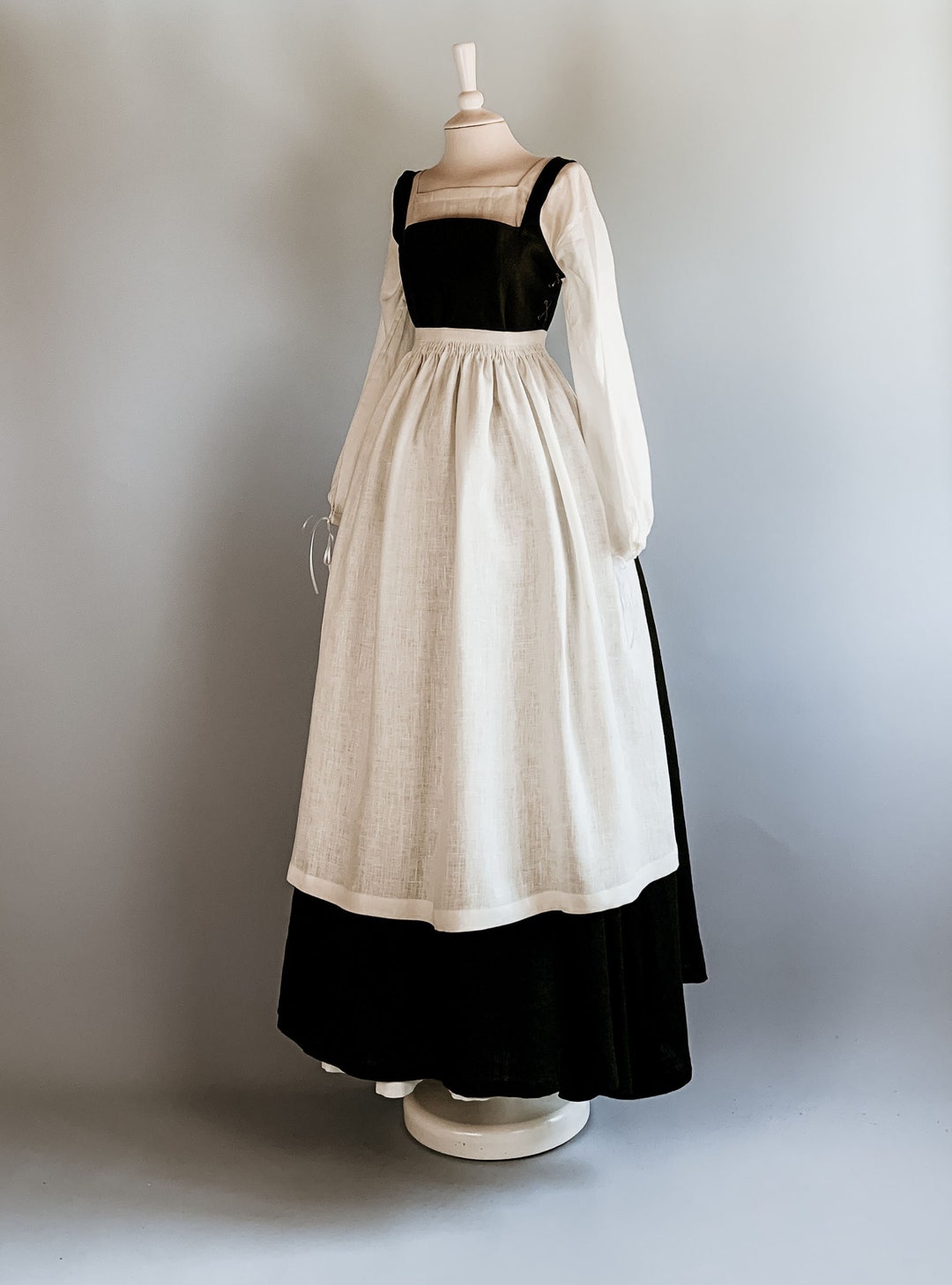 Renaissance Costume: Black Linen Dress With White Chemise & Optional ...