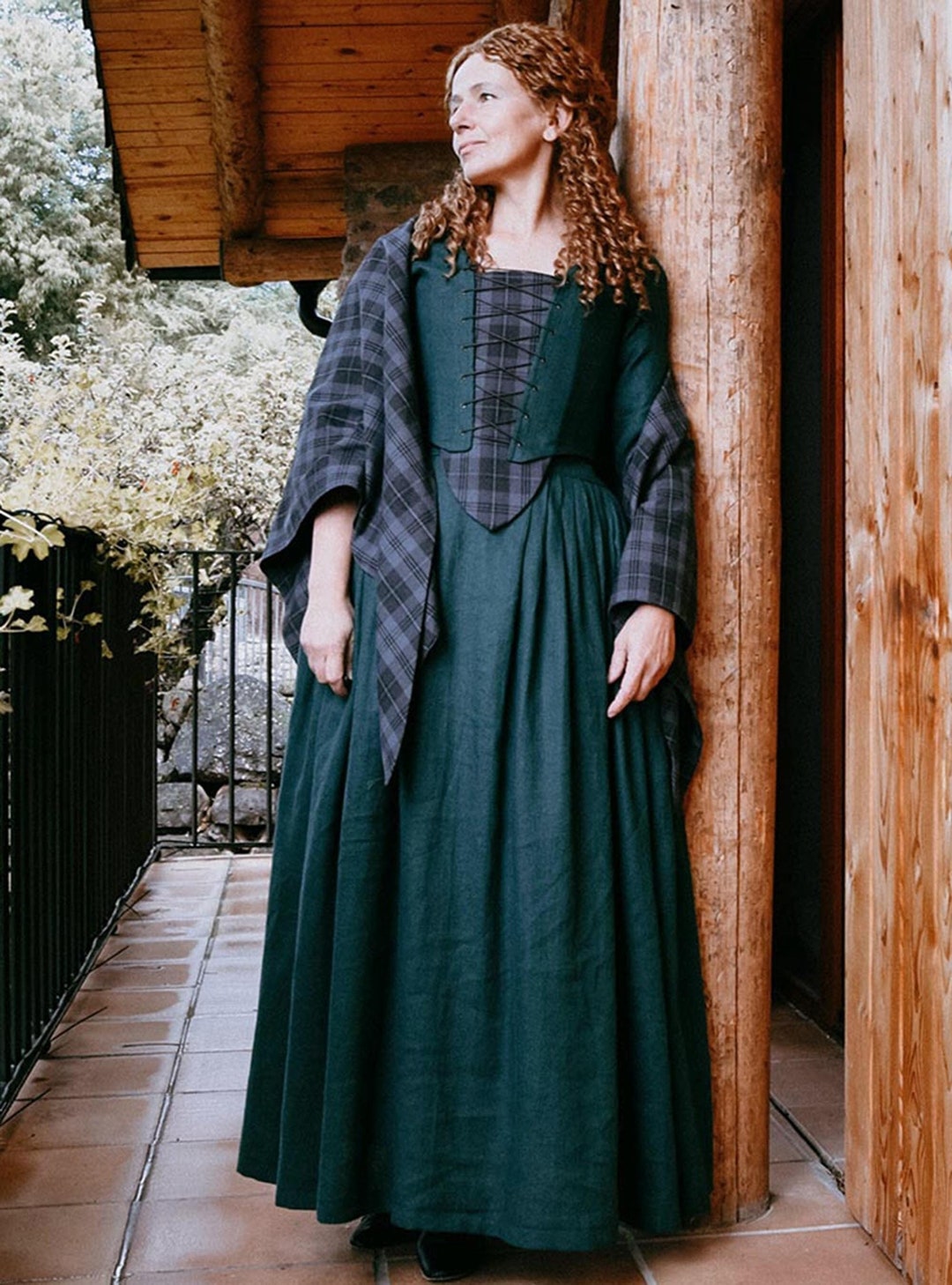 Outlander Dress in Dark Green Linen & Granite Grey Tartan - Etsy Canada