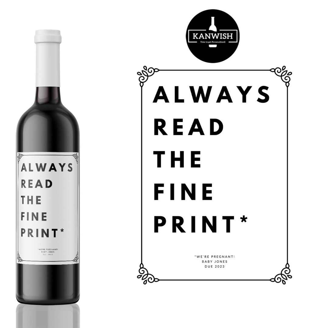 Always Read the Small Print Wine Label | Wine Sticker | Baby Pregnancy ...