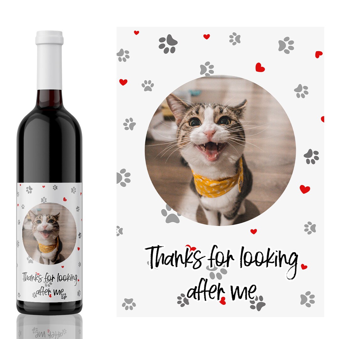 Cat Sitting Thank You Gift Wine Label Cat Sitter Peronalised - Etsy
