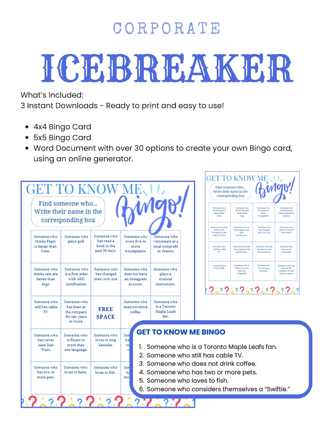 Corporate Icebreaker Bingo - Etsy