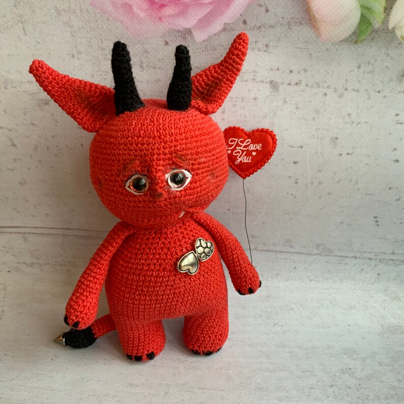 Crochet Devil in Love Toy My Devil Valentine Toy Stuffed Satan Demon ...