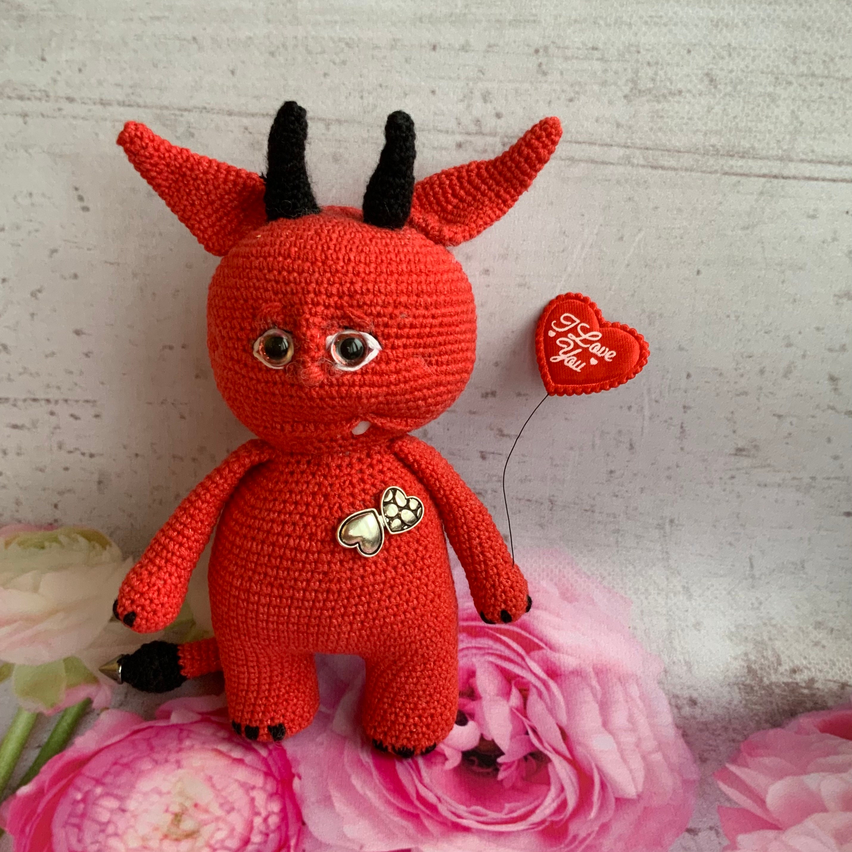 Crochet Devil in Love Toy My Devil Valentine Toy Stuffed Satan Demon ...