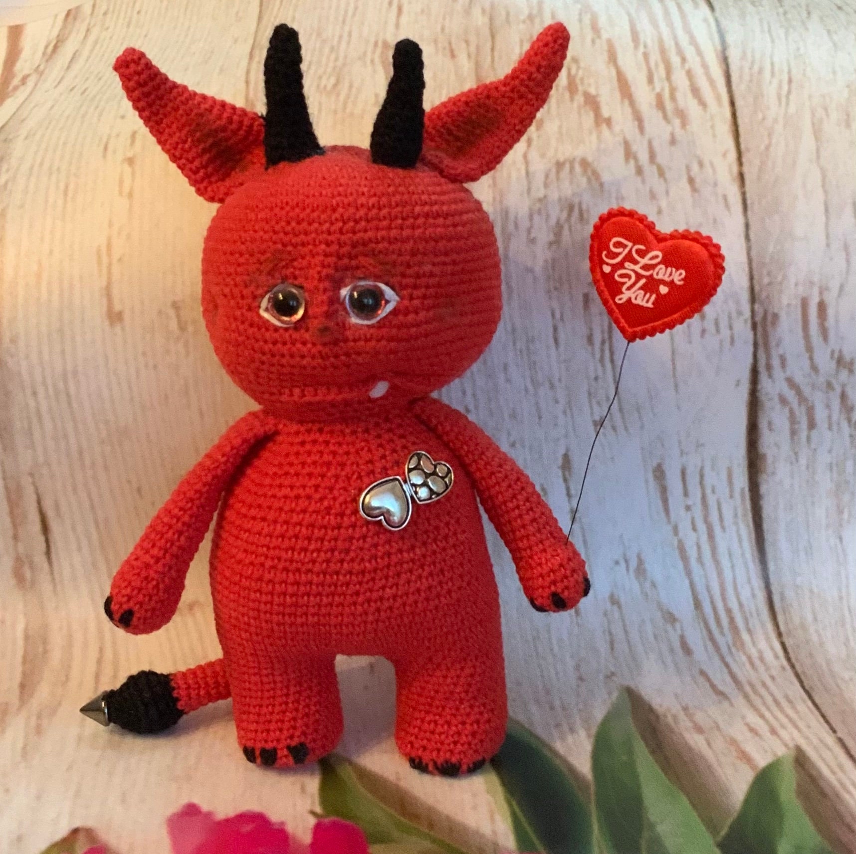 Crochet Devil in Love Toy My Devil Valentine Toy Stuffed Satan Demon ...