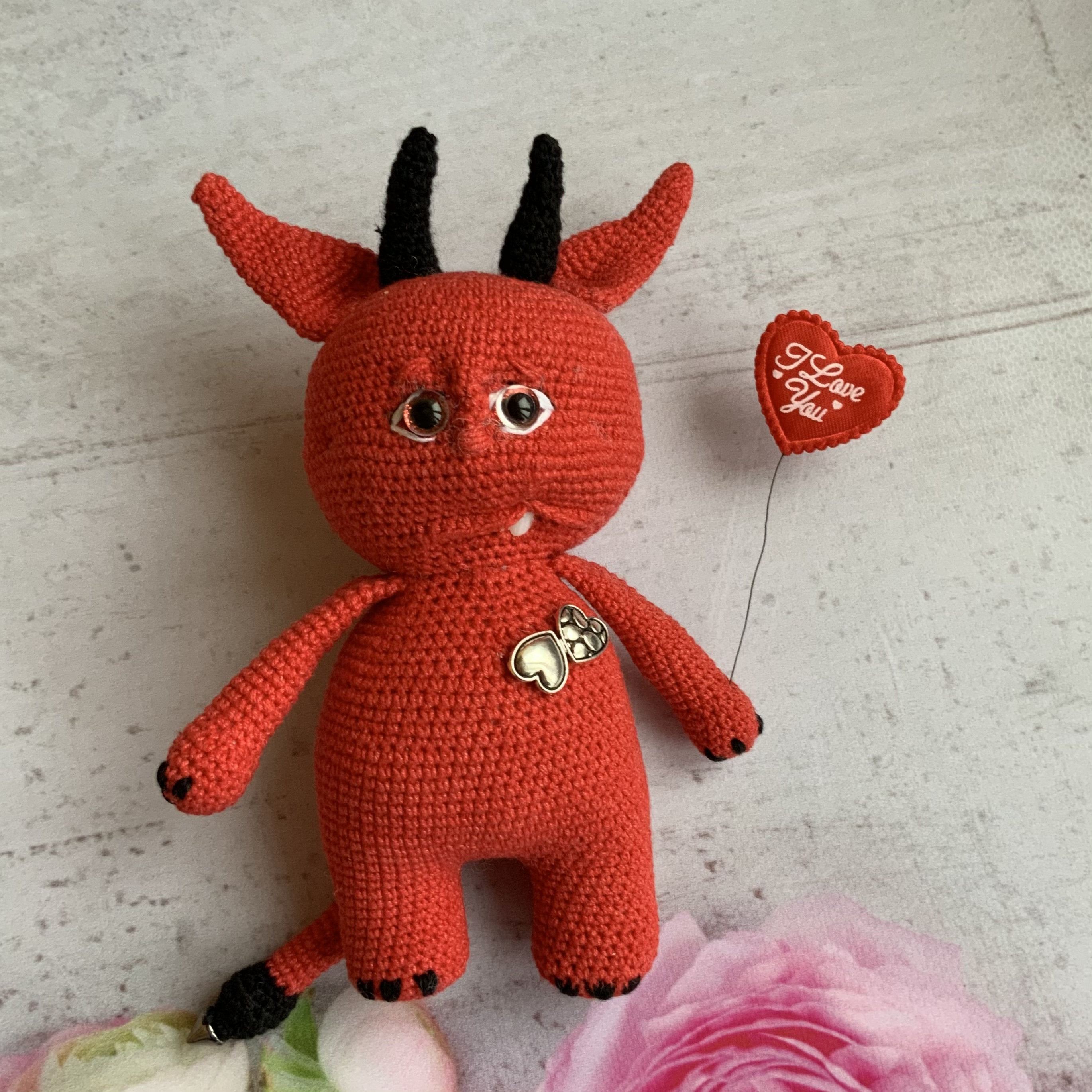 Crochet Devil in Love Toy My Devil Valentine Toy Stuffed Satan Demon ...