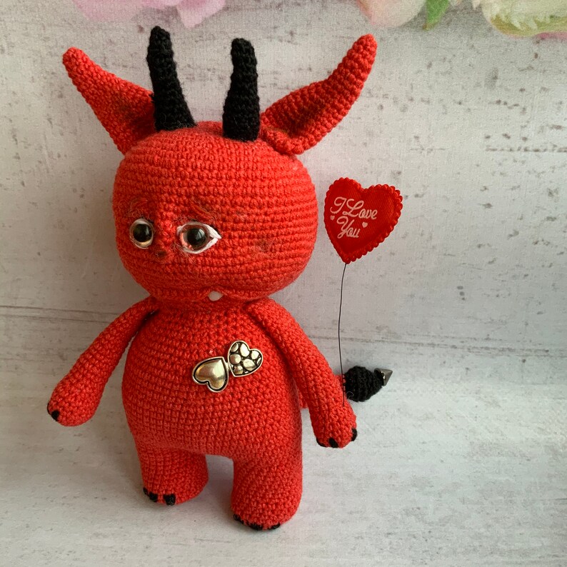 Crochet Devil in Love Toy My Devil Valentine Toy Stuffed Satan Demon ...