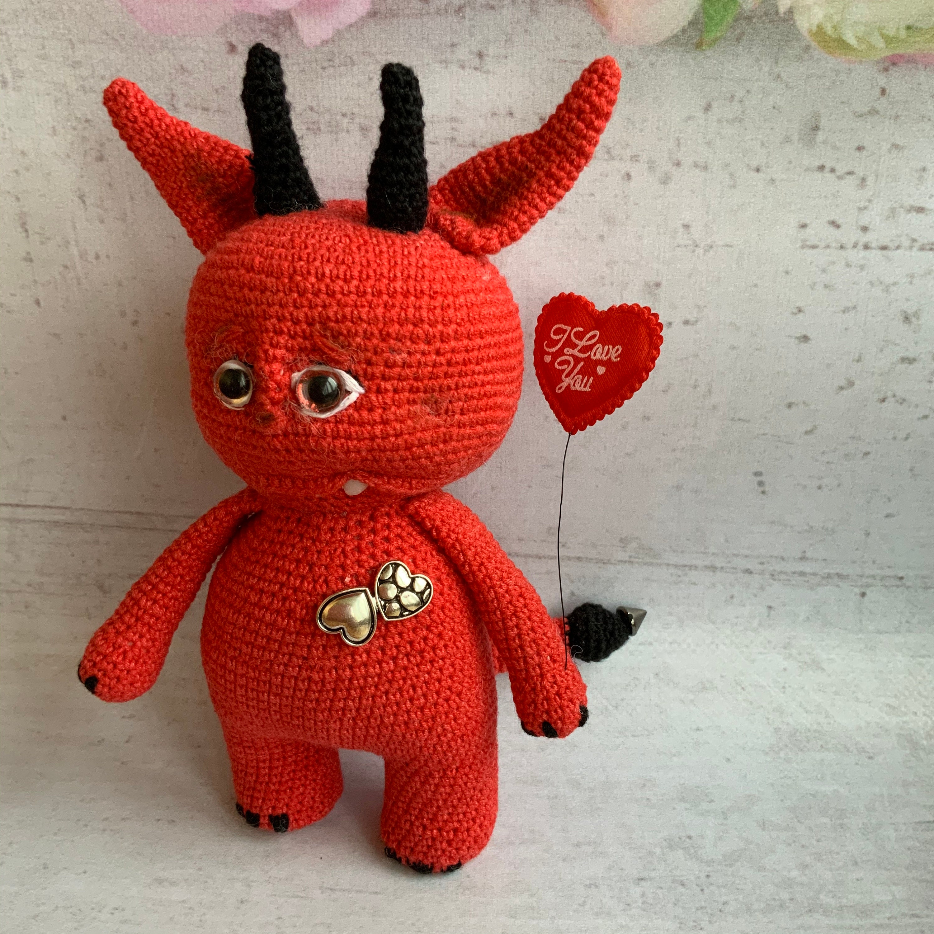 Crochet Devil in Love Toy My Devil Valentine Toy Stuffed Satan Demon ...