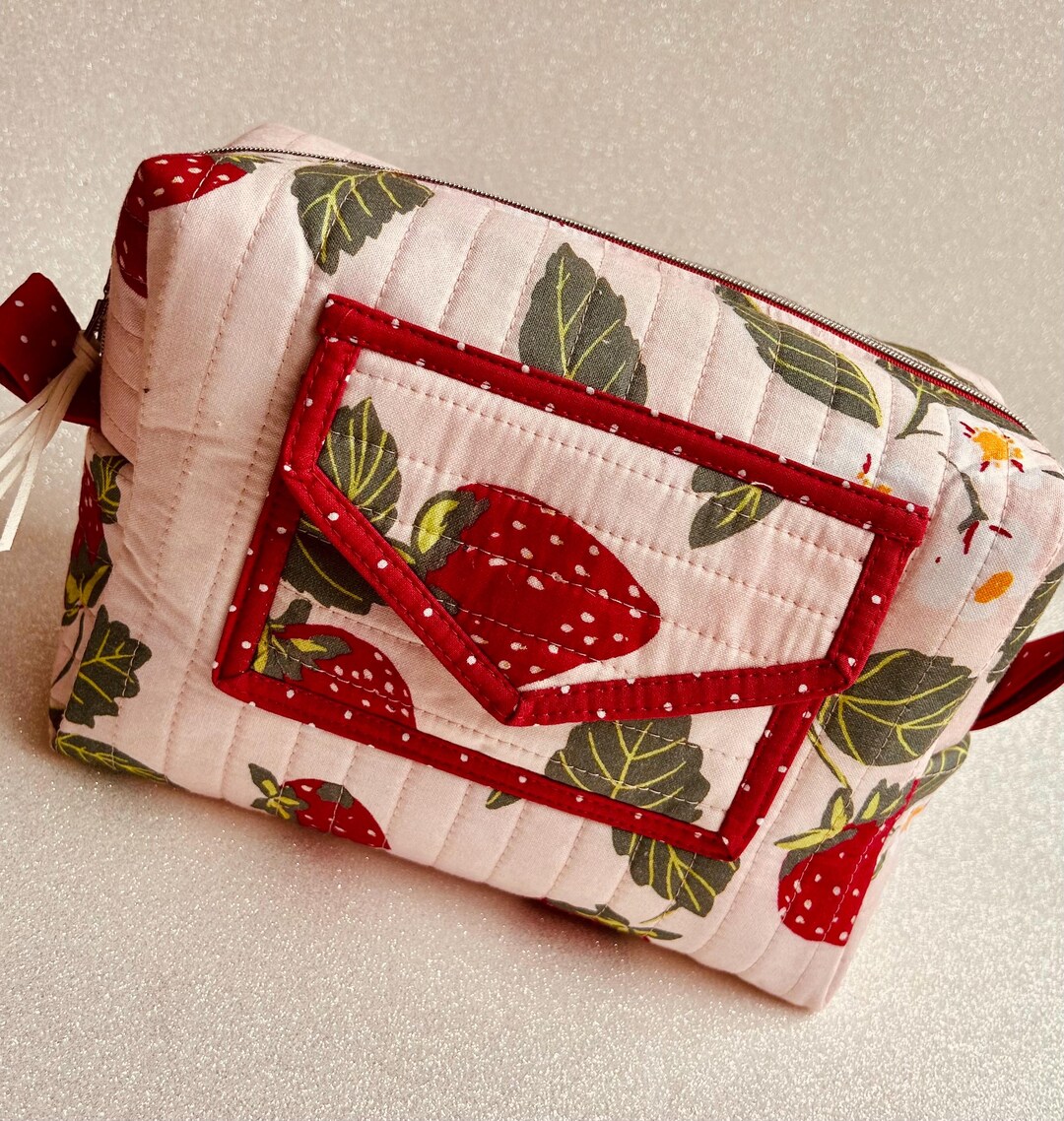 Custom Quilted Cotton Cosmetic Bucket Bag. Strawberry Bag Quilted ...