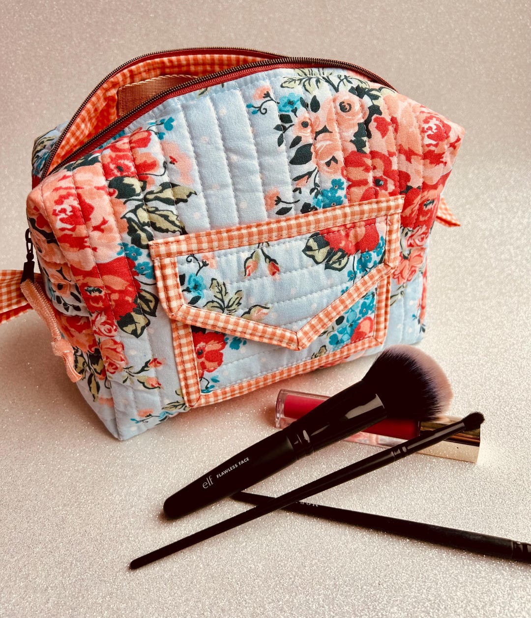 Custom Quilted Cotton Cosmetic Bucket Bag. Quilted Toiletry/travel Bag ...