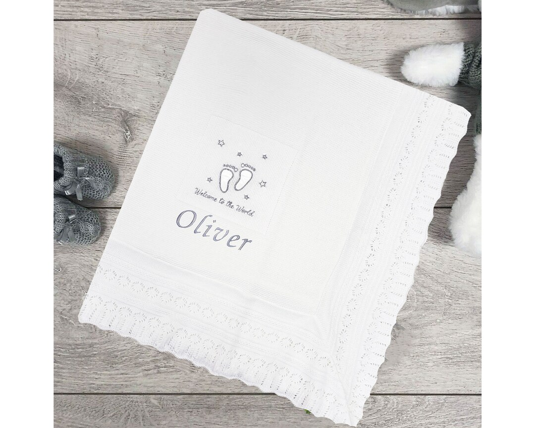 Baby Personalised Welcome to the World Shawl Blanket Embroidered Baby ...