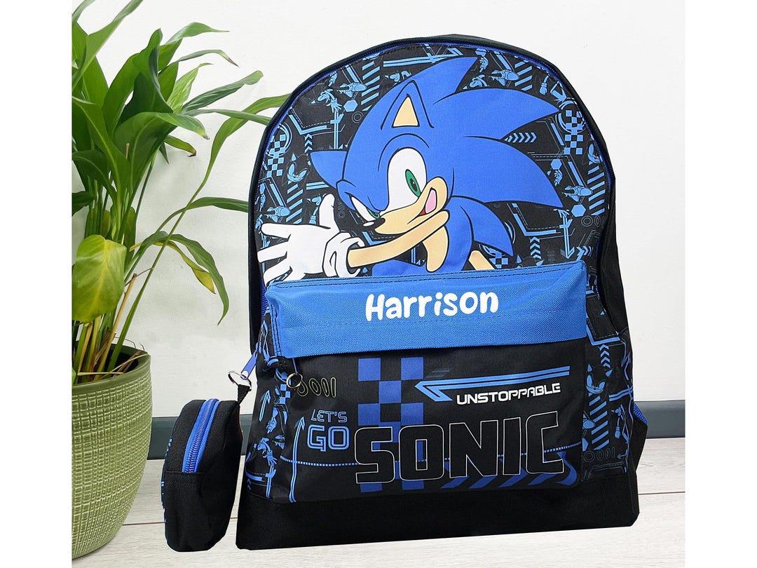 Personalised Sonic the Hedgehog Boys Backpack School Bag Coin Purse ...