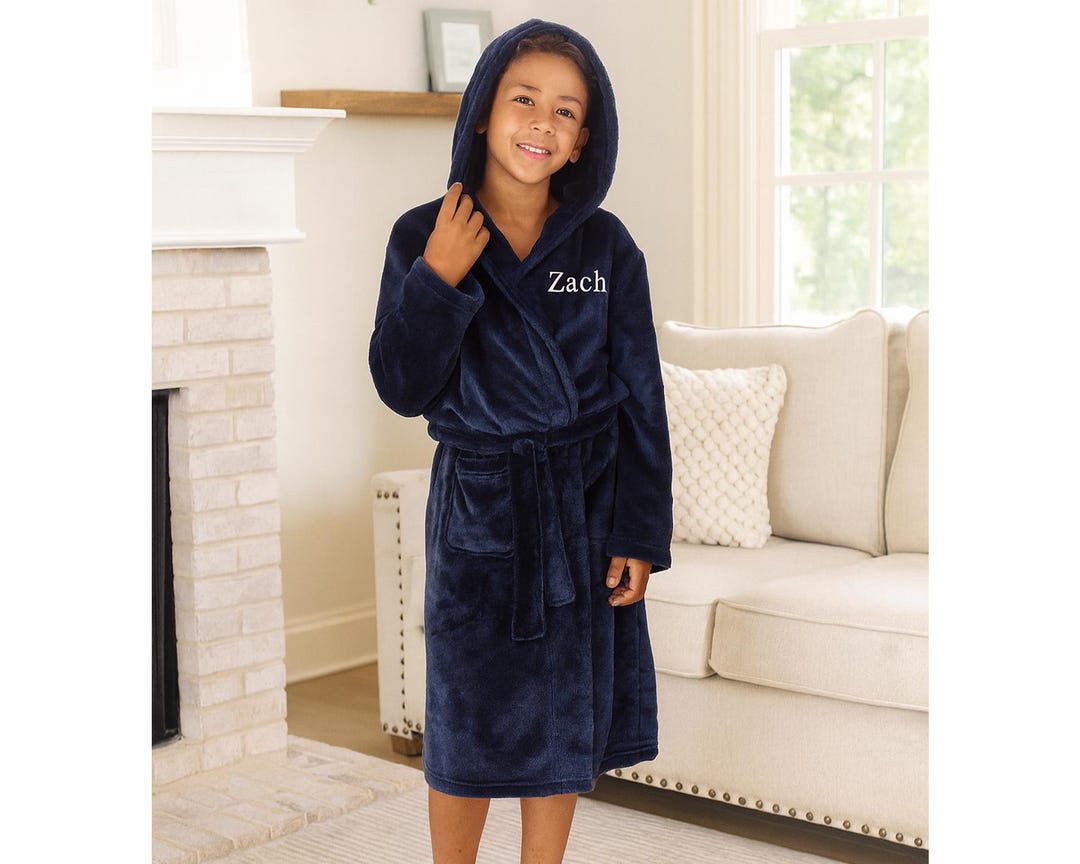 Personalised Kids Dressing Gown | Embroidered Name Kids Blue Bath Robe ...