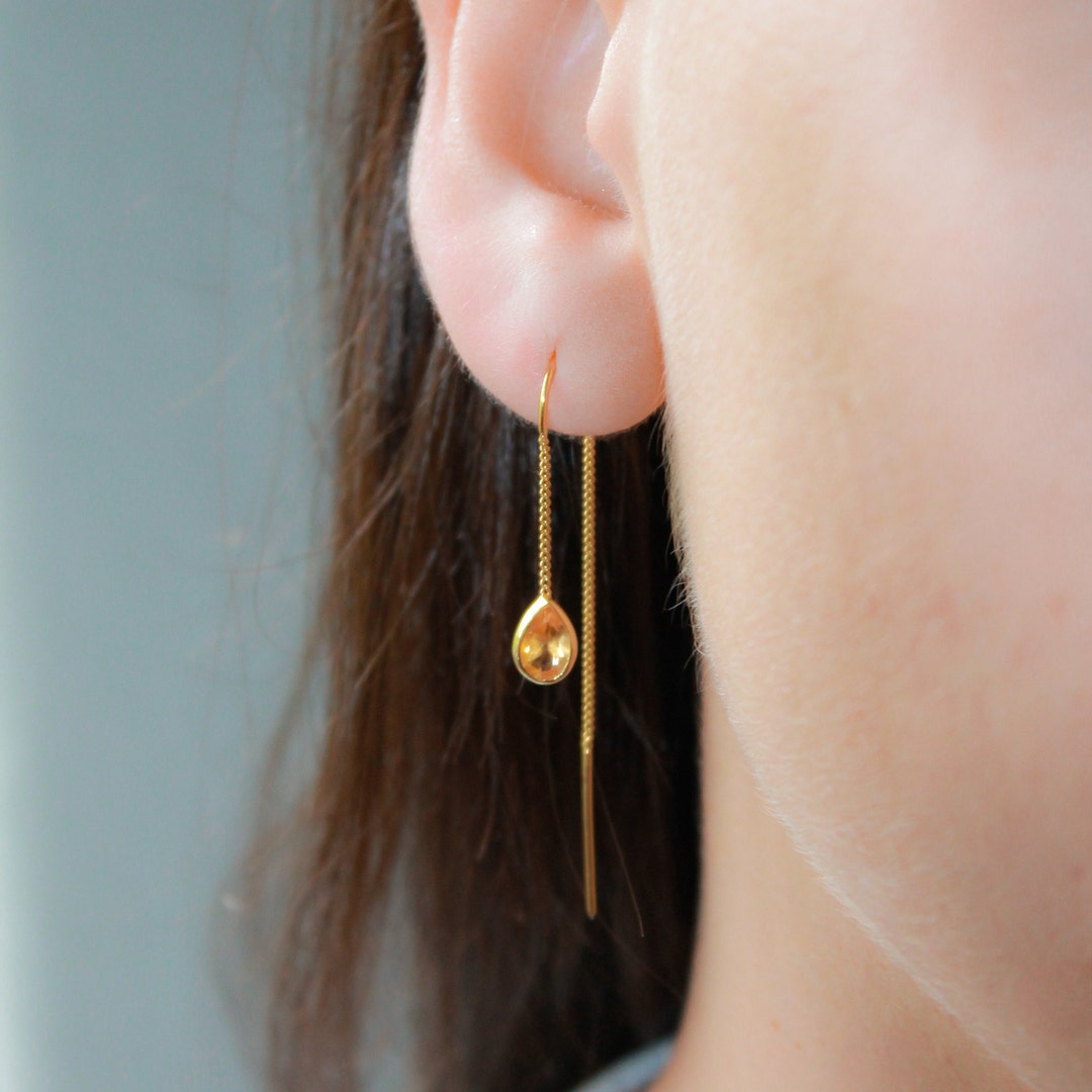 Boucle d'oreille chaîne JOY avec citrine en forme de goutte Argent 925 ...