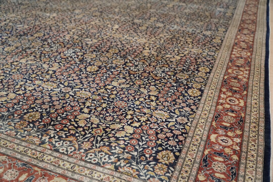 Hereke Silk Carpet, Blue Silk Rug, Turkish Silk Carpet, Vintage Silk ...