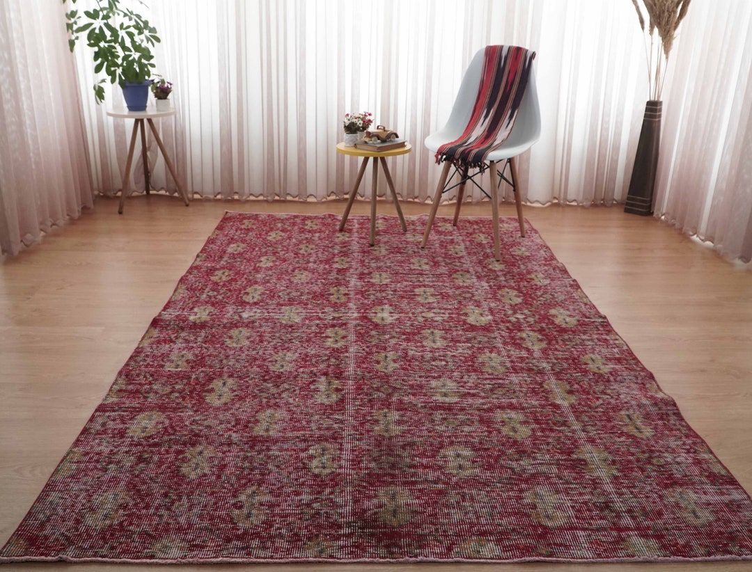Vintage Turkish Rug, Red 5x8 Area Rug, Natural Oushak Rug, Woven ...
