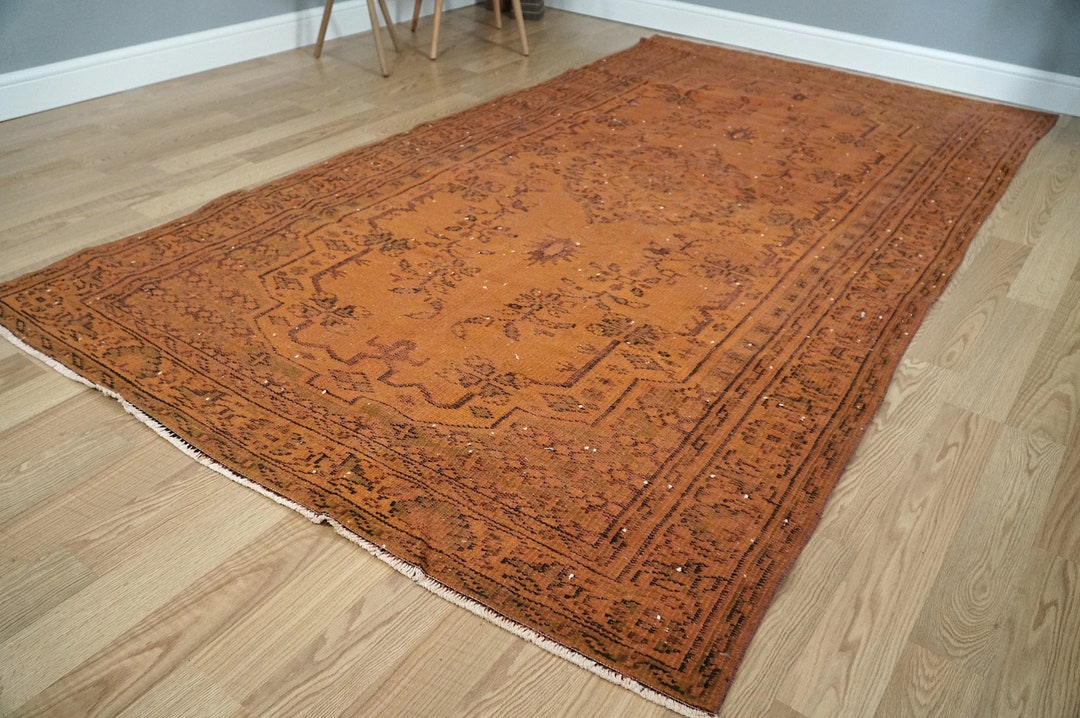 Orange Oriental Rug, Wool Vintage Rug, Old Turkish Rug, Distressed ...