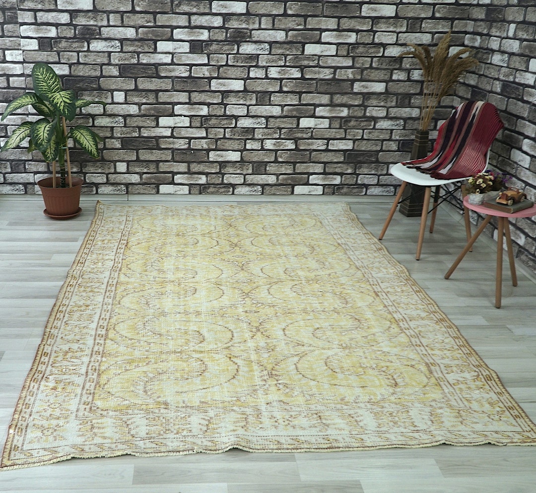 Boho Rug, Yellow Rug, Distressed Rug, Natural Rug, Oushak Rug, Wool Rug ...