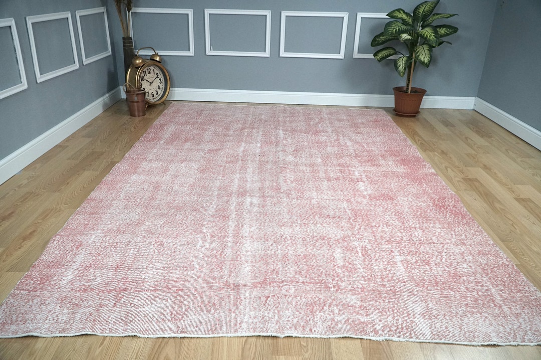 Boho Pink Rug, Vintage Decor Rug, Turkish Floor Rug, Oushak Wool Rug ...