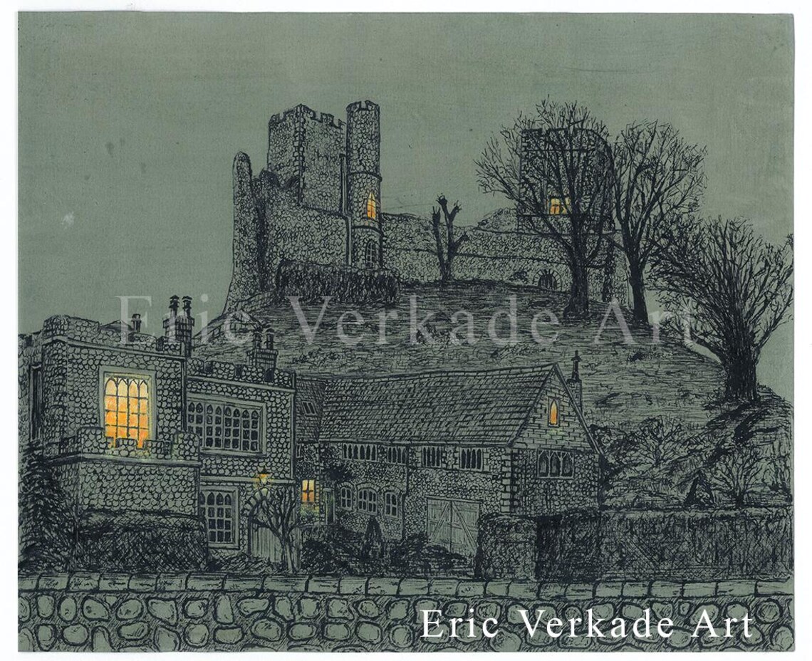 Castle Lodge - Art Print, Ink, Medieval, Architecture, Landscape ...