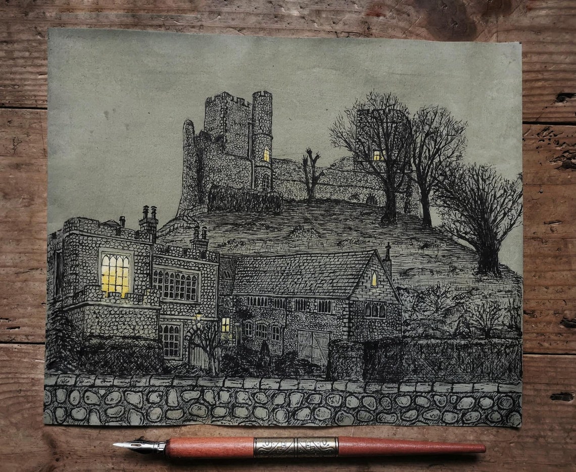 Castle Lodge - Art Print, Ink, Medieval, Architecture, Landscape ...