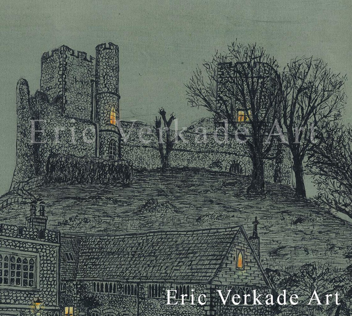 Castle Lodge - Art Print, Ink, Medieval, Architecture, Landscape ...