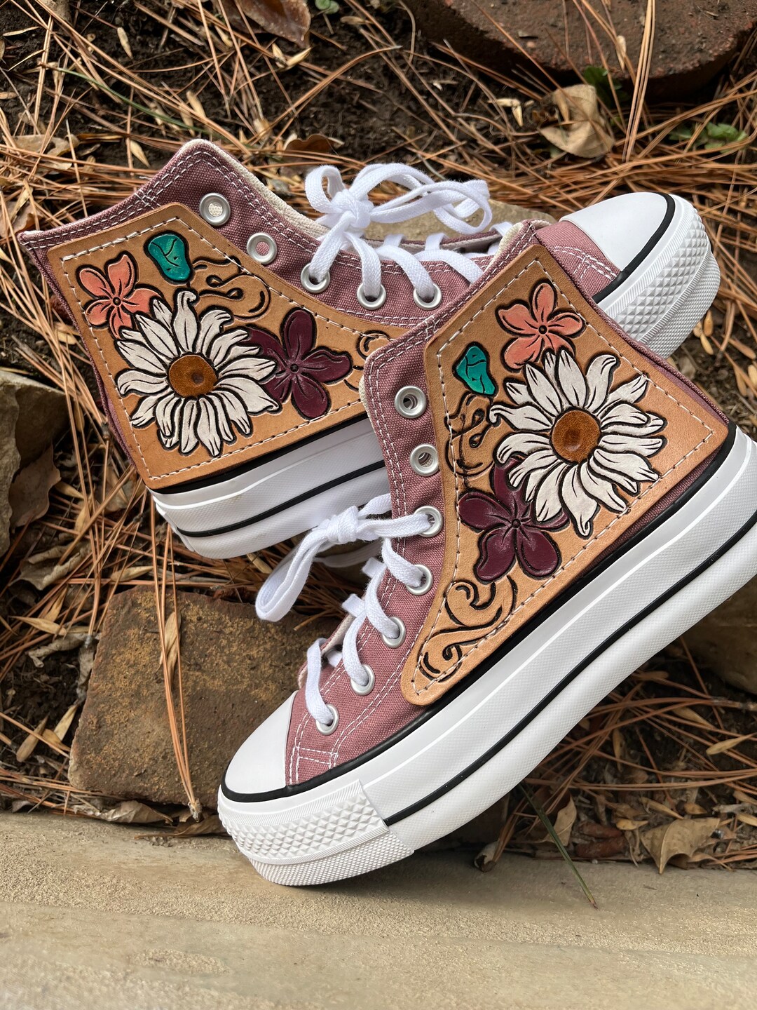 Tooled Leather Converse - Etsy