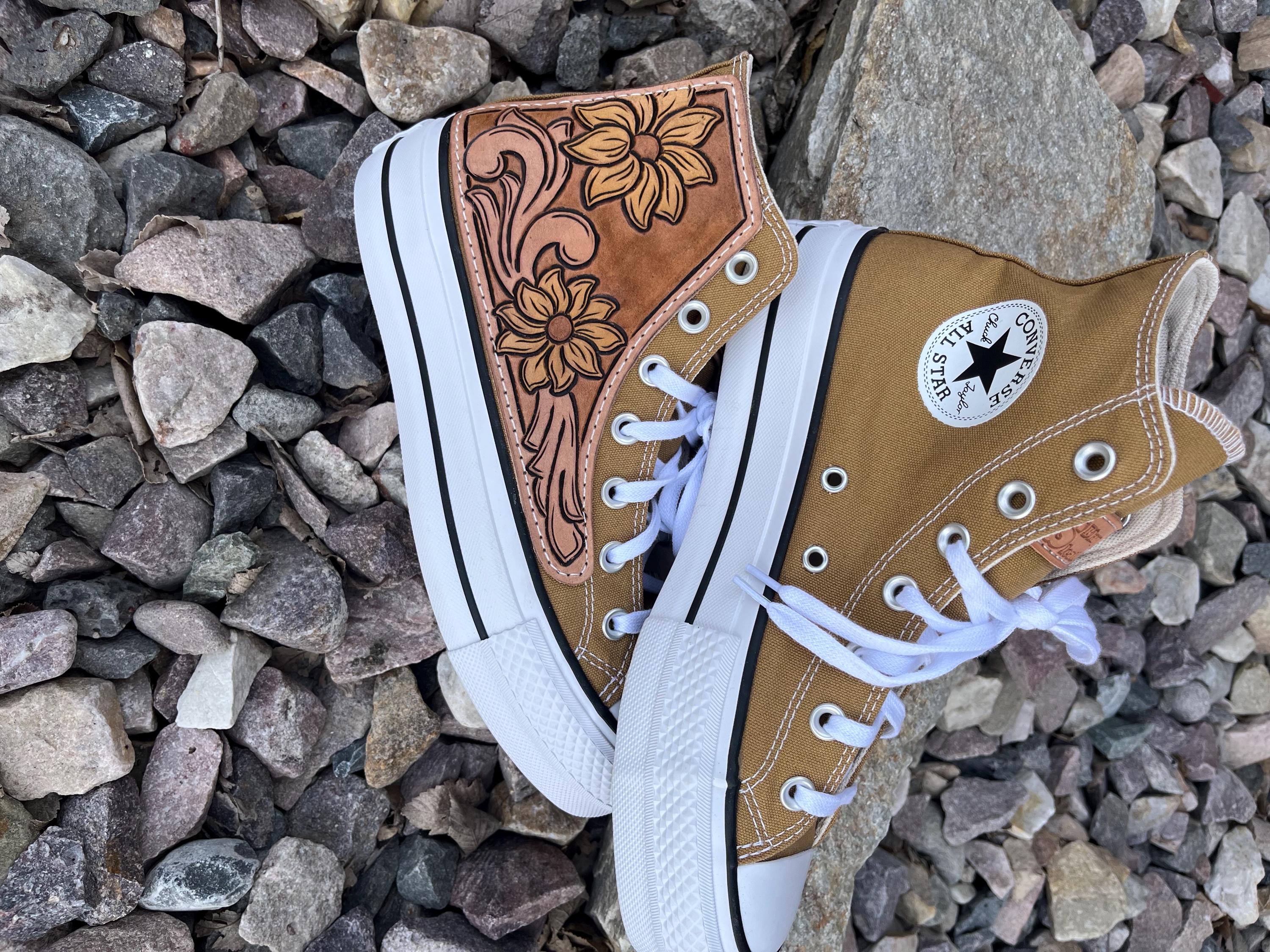 Tooled Leather Converse 7.5 - Etsy