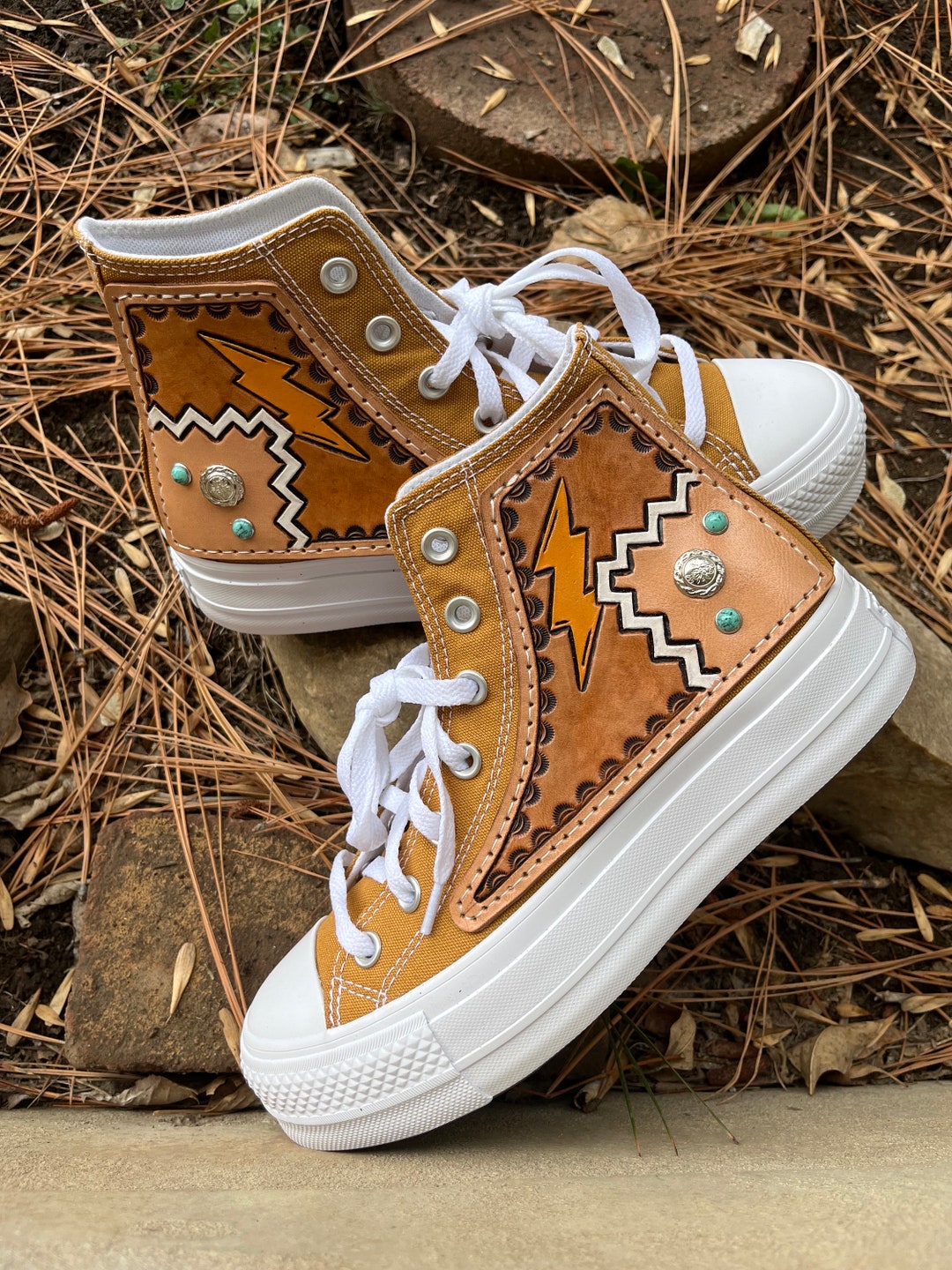 Tooled Leather Converse - Etsy