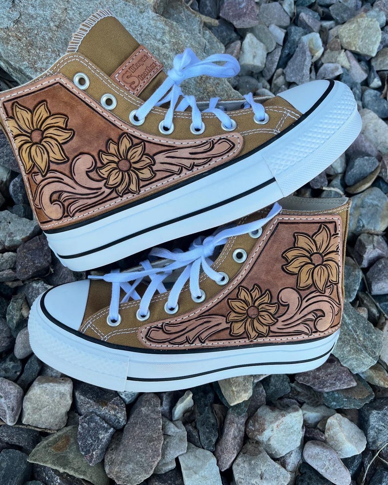 Tooled Leather Converse 7.5 - Etsy