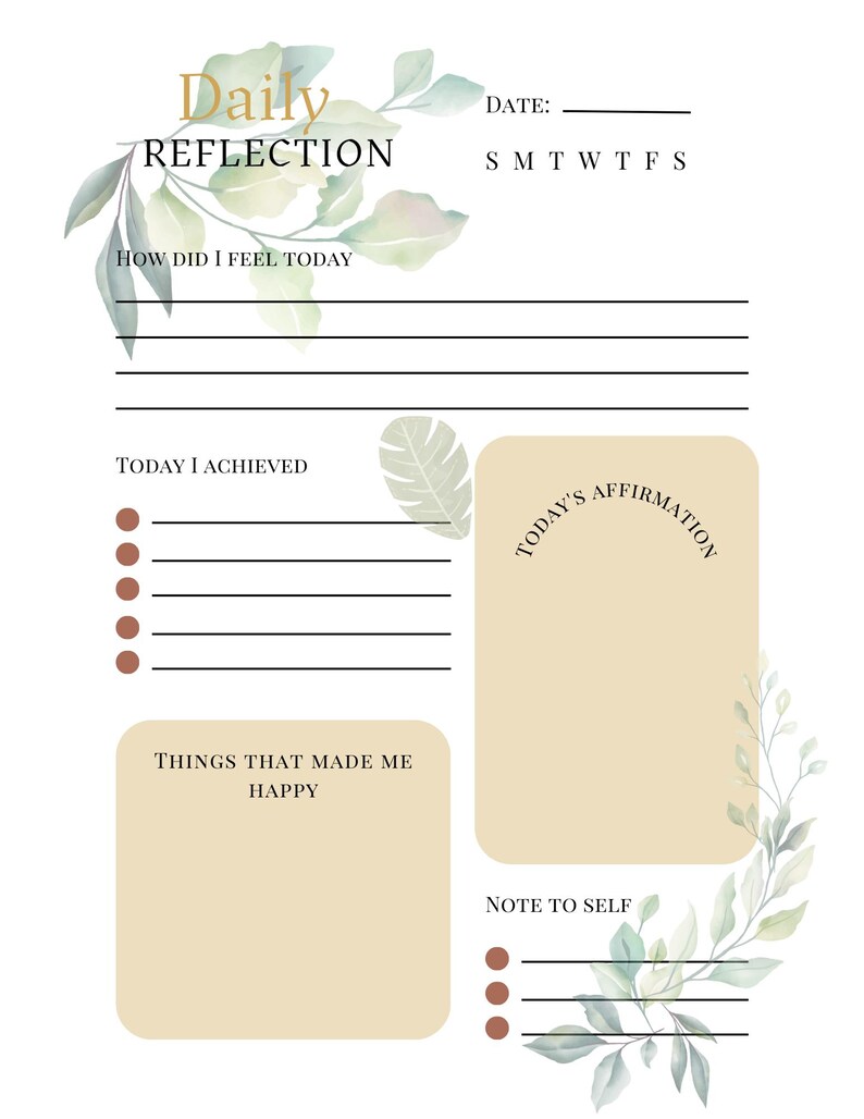 Daily Planner Sheet, Reflection Sheet, Digital Download Day Sheet, Plan ...