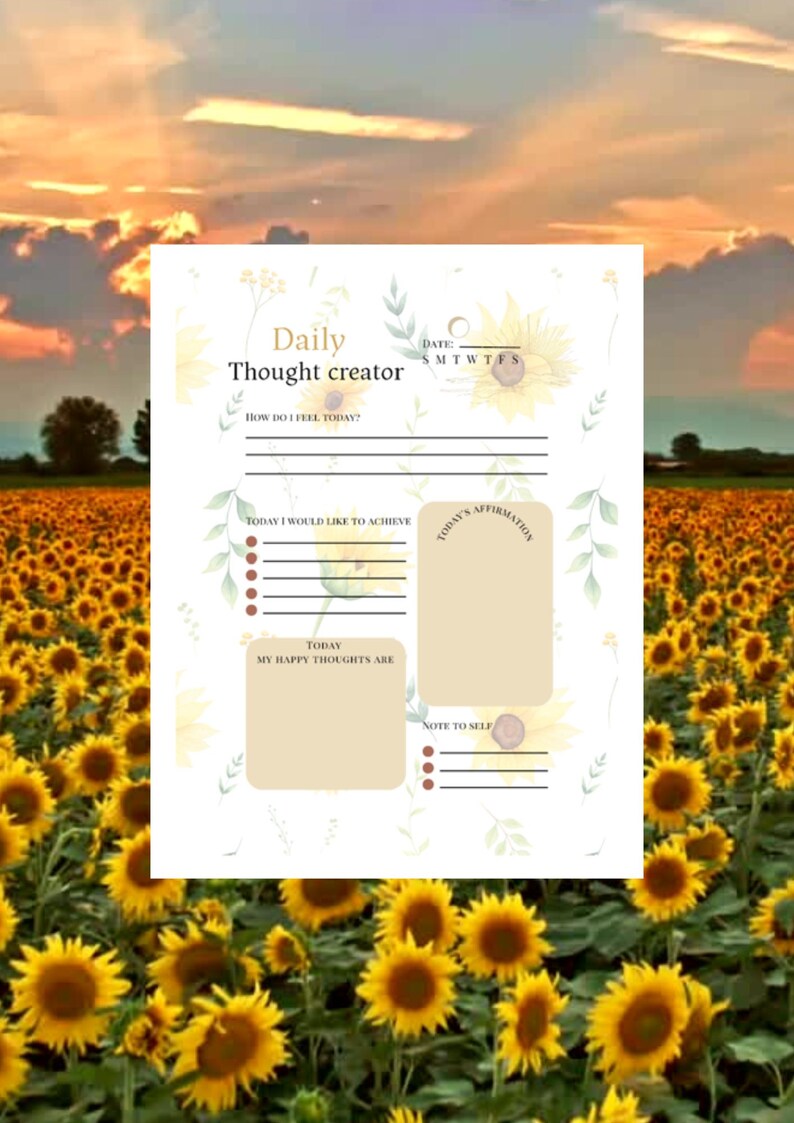 Sunflower Daily Printable Download Sheet, Reflection Sheet, Day Sheet ...