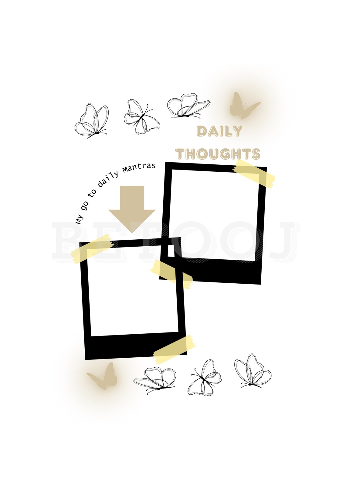 Printable Butterfly Daily Goal Pdf, Butterfly Note Instant Download ...