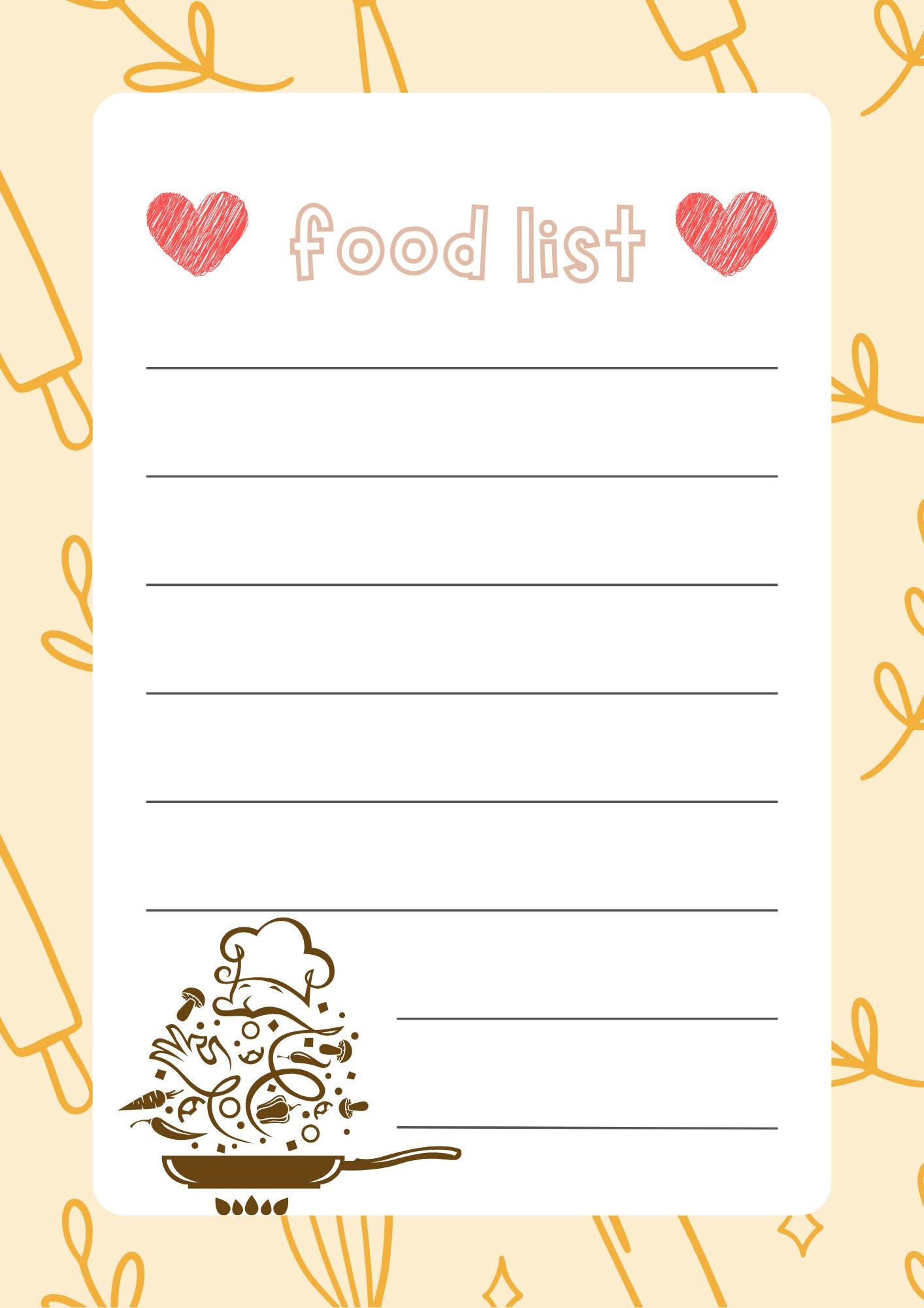 Printable Food List, Simple Note Print, Minilist List Instant Download ...